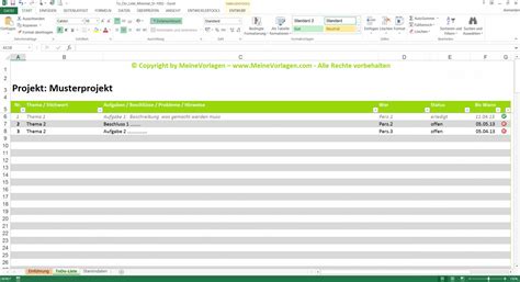 To Do Liste Excel Vorlage Pendenzenliste Aufgabenliste Muster für Projekte MeineVorlagen