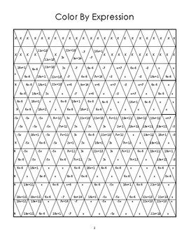 Simplifying Algebraic Expressions Coloring Worksheet TpT