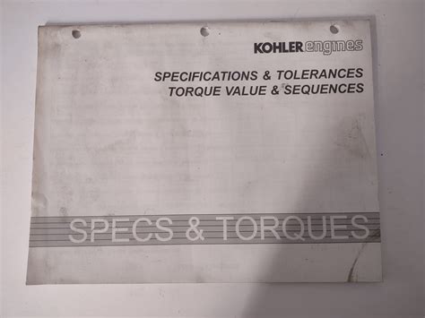 Kohler Engines Specifications Tolerances Torque Value Sequences