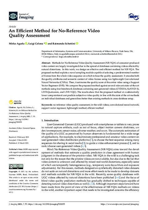 pdf an efficient method for no reference video quality assessment