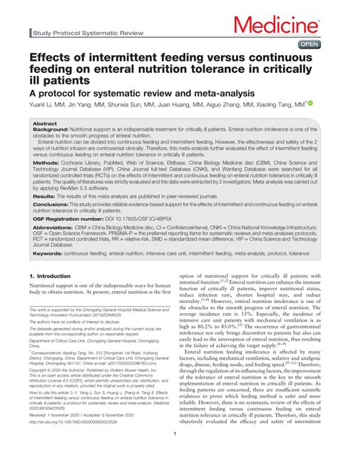 Pdf Effects Of Intermittent Feeding Versus Continuous Feeding On