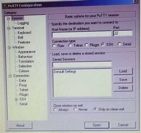 X PuTTY Configuration Basic Options For You PuTTY Chegg Com