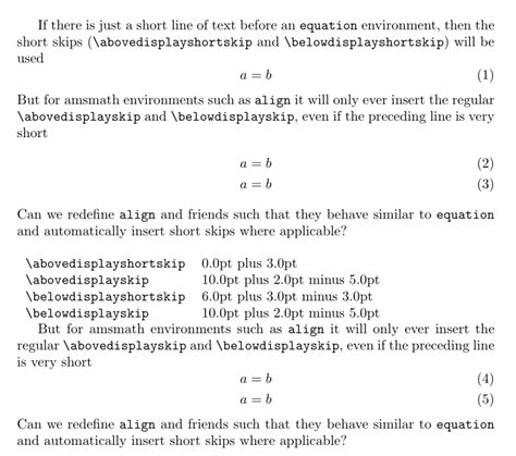 Spacing Amsmath Redefine Align To Support Abovedisplayshortskip