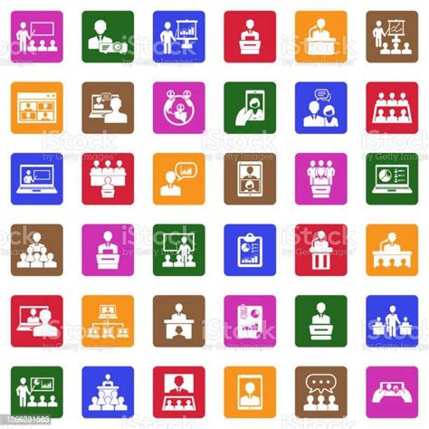 業務演示圖示白色平面設計在廣場向量插圖向量圖形及更多圖示圖片 圖示 學習 矢量圖 Istock