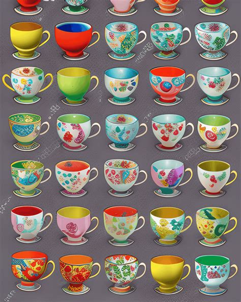 6 Colorful Tea Cups Illustration · Creative Fabrica
