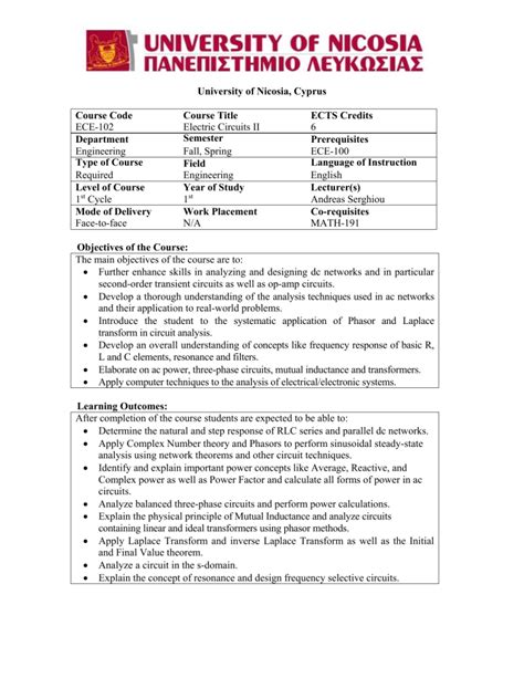 Ece 102 Electric Circuits Ii