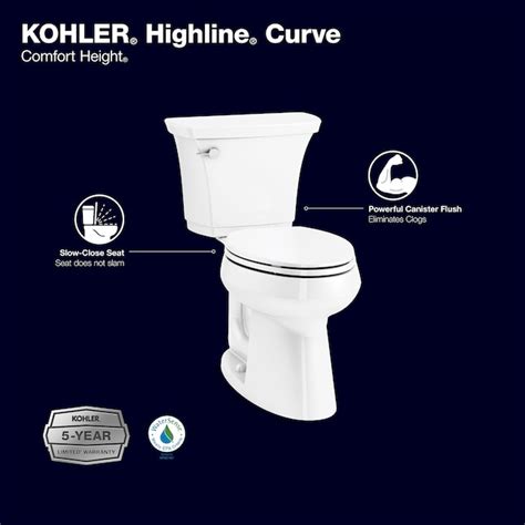 Kohler Highline White Elongated Chair Height Soft Close 2 Piece Toilet