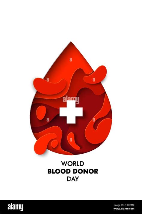 World Blood Donor Day Vector Poster Template Paper Cut Red Blood Drop