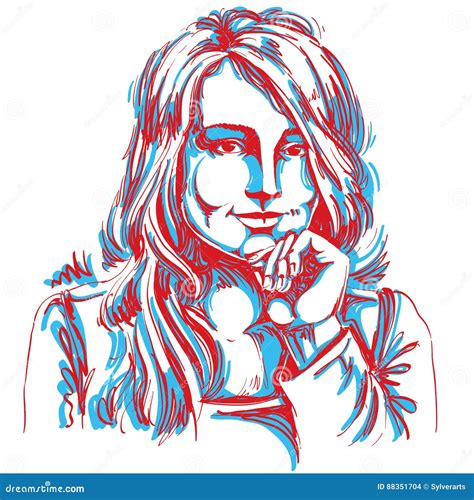 Artistic Hand Drawn Vector Image Creative Portrait Of Flirting Stock