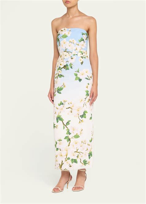 Oscar De La Renta Strapless Cherry Blossom Embroidered Gown Bergdorf