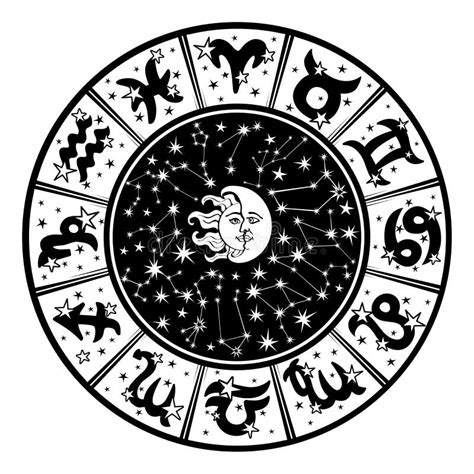 Cercle Dhoroscope Signe De Zodiaque Lune Le Soleil Blanc Noir