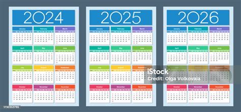 Calendario Colorato Per Gli Anni 2024 2025 E 2026 La Settimana Inizia