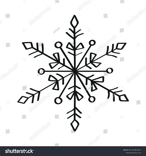 Monochrome Illustration Snowflake Sketch Style Hand Stock Vector