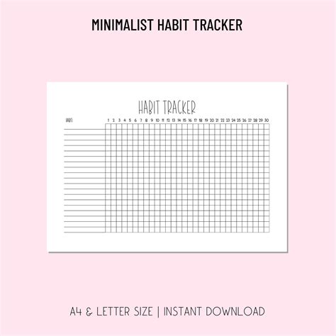 Minimalist Habit Tracker Printable Monthly Habit Tracker Horizontal