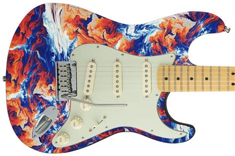 Guitar Skin Axe Wrap Re Skin Bass Reface Vinyl Blue Orange Cloudy
