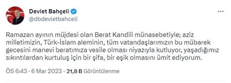 MHP lideri Devlet Bahçeli den Berat Kandili mesajı