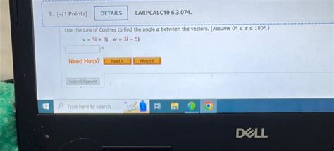Solved Se The Law Of Cosines To Find The Angle α Between The