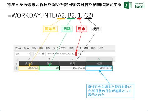 319 01｜excel Workdayintl関数の使い方｜カスタムの週末設定を使用して、開始日から指定された労働日数後の日付を計算する
