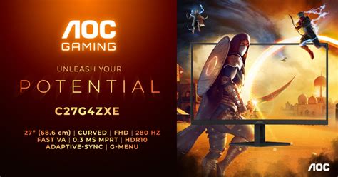 AOC AGON C27G4ZXE Gaming Monitor 27 Fast VA Panel With 280Hz Refresh Rate 1500R Curve