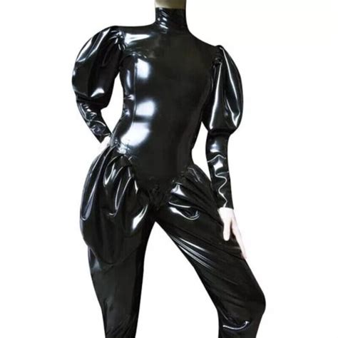 1311 4b Latex Rubber Gummi Ruffle Puff Sleeves Catsuit Bodysuit