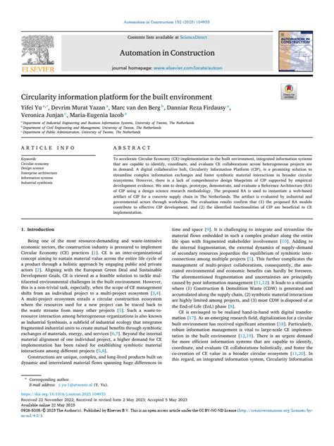 Circularity Information Platform For The Built En 2023 Automation In Constru Pdf Life