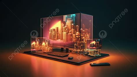 3d 렌더링된 컴퓨터 Ux 디자인 데스크탑 컴퓨터 바탕 화면 소프트웨어 기술 배경 일러스트 및 사진 무료 다운로드
