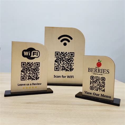 Wooden QR Code Table Stand With Acrylic Base Print QR Menu For Restaurants Bar Coffee