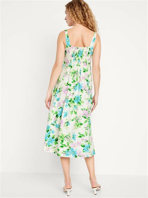 Fit And Flare Linen Blend Midi Dress Old Navy