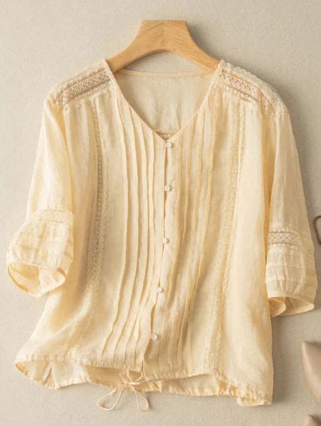 Pure Color V Neck Sleeve Casual Linen Top