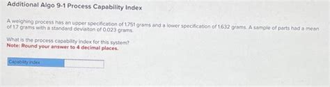 solved additional algo 9 1 process capability index a