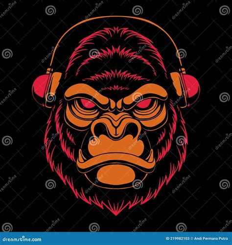 Gorilla Headphones Vector Illustration Stock Vector Illustration Of