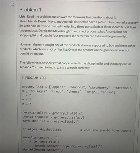 Solved Problem 1 Lists Read The Problem And Answer The