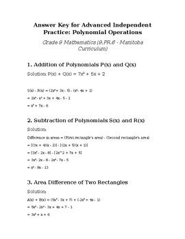 PR GWS Answer Key Operations Of Polynomials TPT