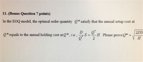 Solved In The EOQ Model The Optimal Order Quantity Q Chegg Com