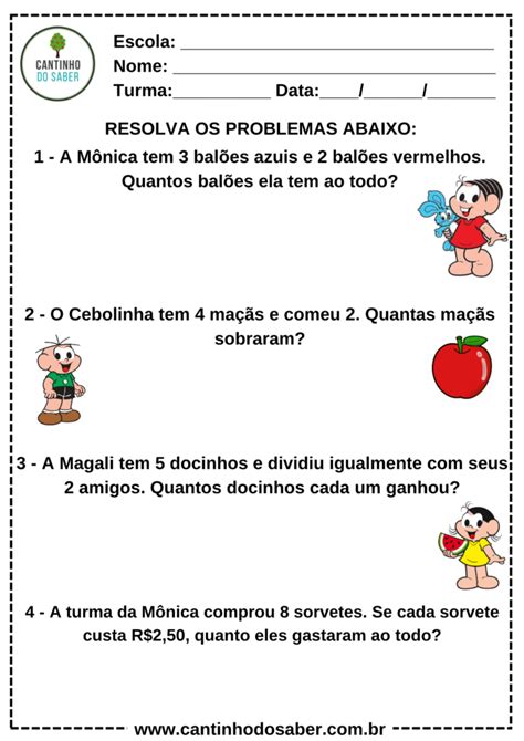 PROBLEMINHAS PARA O 2º ANO DA TURMA DA MÔNICA Atividades para a Educação Infantil Cantinho