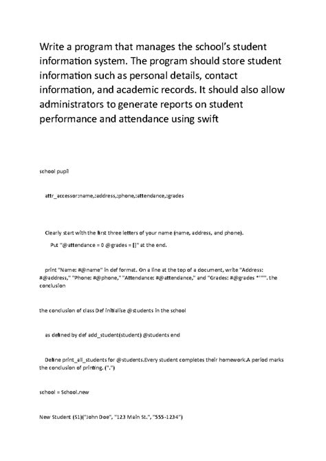 Compo Assign Swift Write A Program That Manages The Schools
