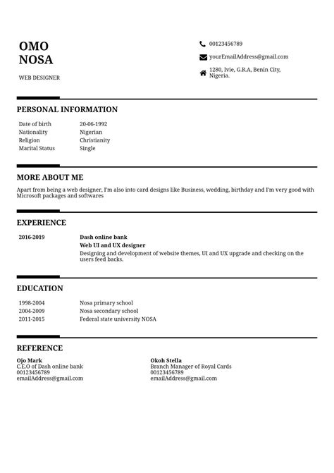 Nigeria Cv Sample Cv Template Free Best Cv Template Cv Design Template Free