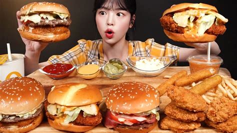 Sub 맥도날드 신메뉴 진도대파크로켓버거 먹방🍔 맥크리스피 베이컨토마토디럭스에 맥너겟 치킨 치즈스틱까지 햄버거 꿀조합