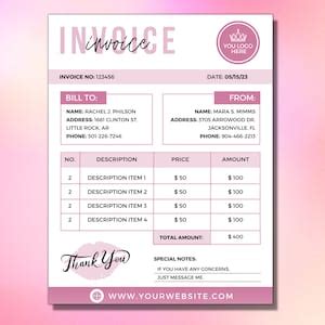 Sales Invoice Template DIY Invoice Template Design Beauty Business