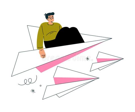 Productive Workflow With Man Fly Paper Plane Managing Task Vector Illustration Stock