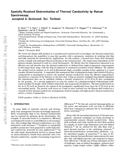 Pdf Spatially Resolved Determination Of Thermal Conductivity By Raman