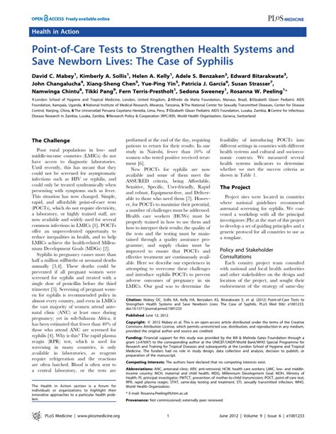 Pdf Point Of Care Tests To Strengthen Health Systems And Save Newborn Lives The Case Of Syphilis
