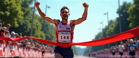 Marathon Runner Crosses Finish Line Stable Diffusion Online