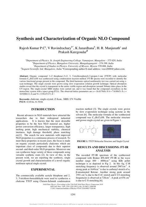 Pdf Synthesis And Characterization Of Organic Nlo Compound