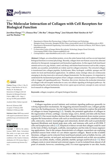 Pdf The Molecular Interaction Of Collagen With Cell Receptors For Biological Function
