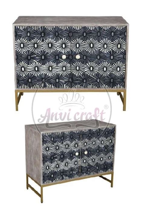 Mango Wood Bone Resine Geometric Design Cabinet Drawer At Best