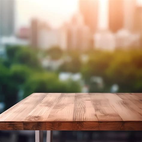Tablero de madera mesa vacía delante de fondo borroso perspectiva