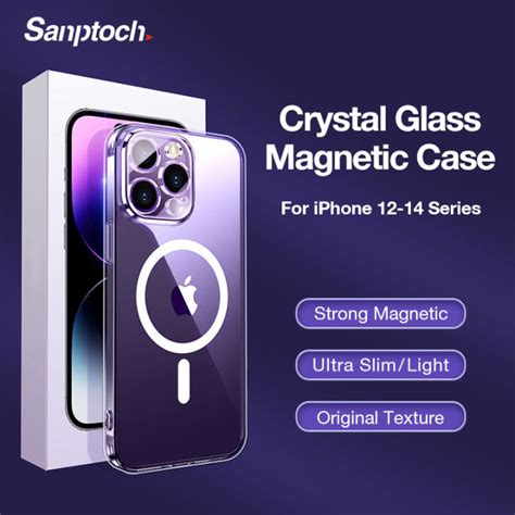 Sanptoch เคสโทรศัพท์แม่เหล็กแก้วคริสตัลสำหรับ Iphone 141312 Pro Max
