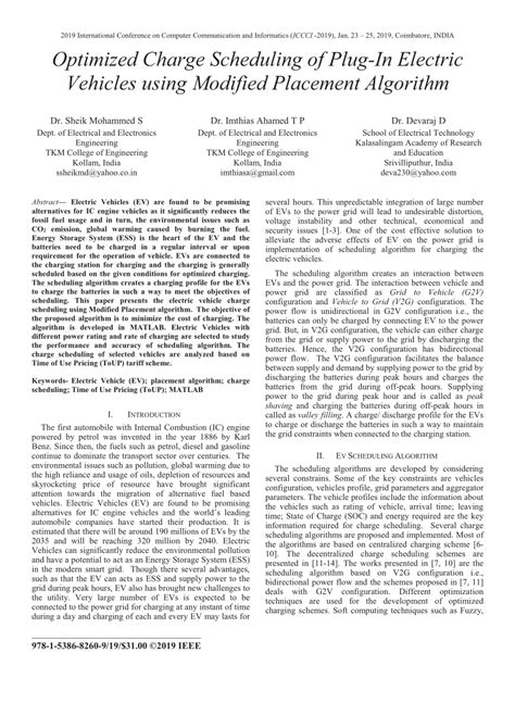 Pdf Optimized Charge Scheduling Of Plug In Electric Vehicles Using