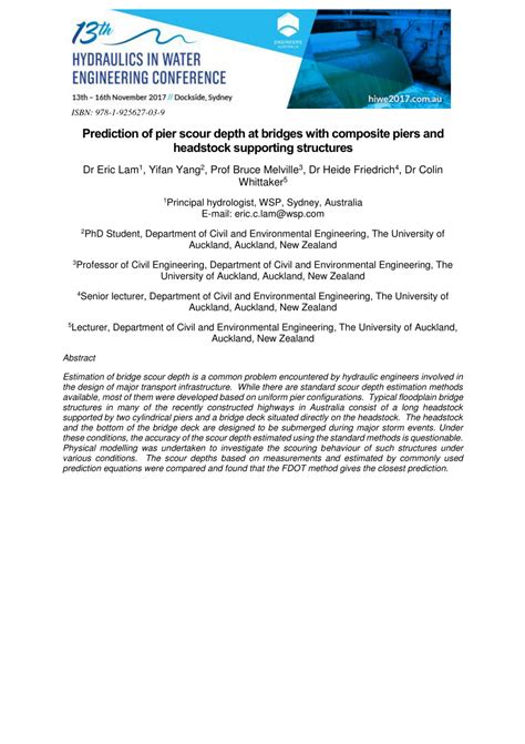 Pdf Prediction Of Pier Scour Depth At Bridges With Composite Piers
